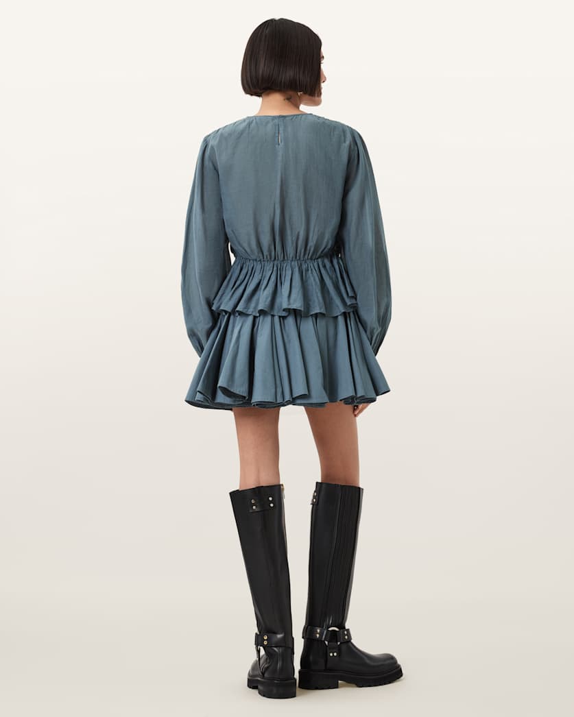 Tulip Blue Cotton Mini Skirt DARK SLATE BLUE | ALLSAINTS